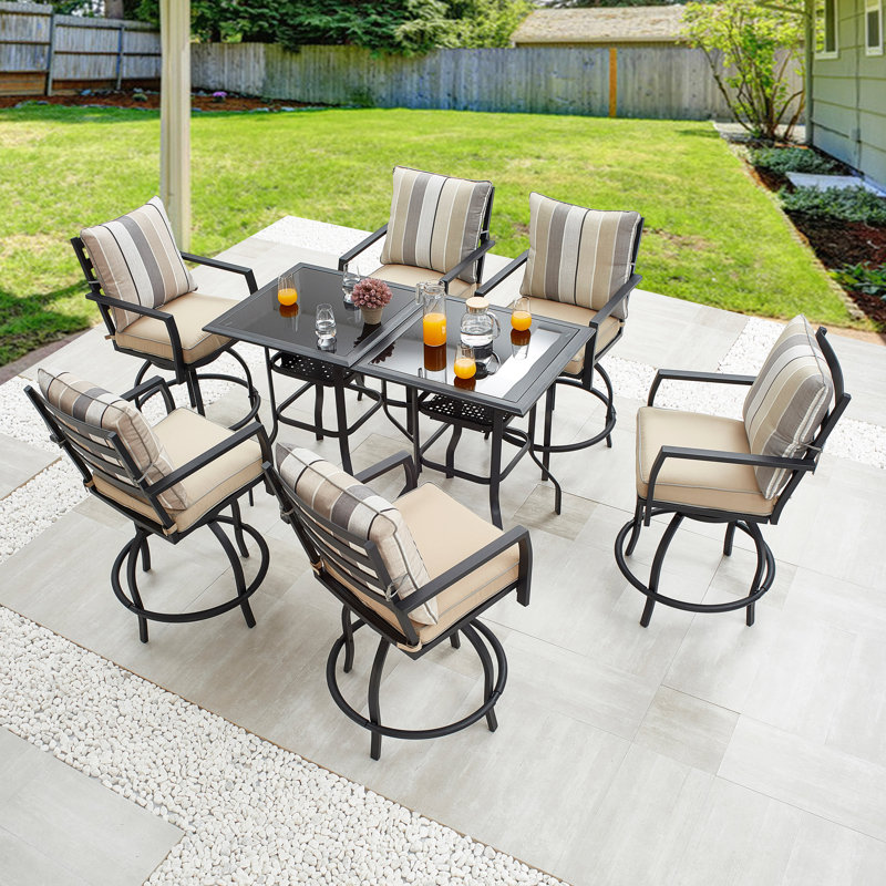 Alcott Hill Mbagaya Square 6 Person High Seating Bistro Set with Cushions Reviews Wayfair